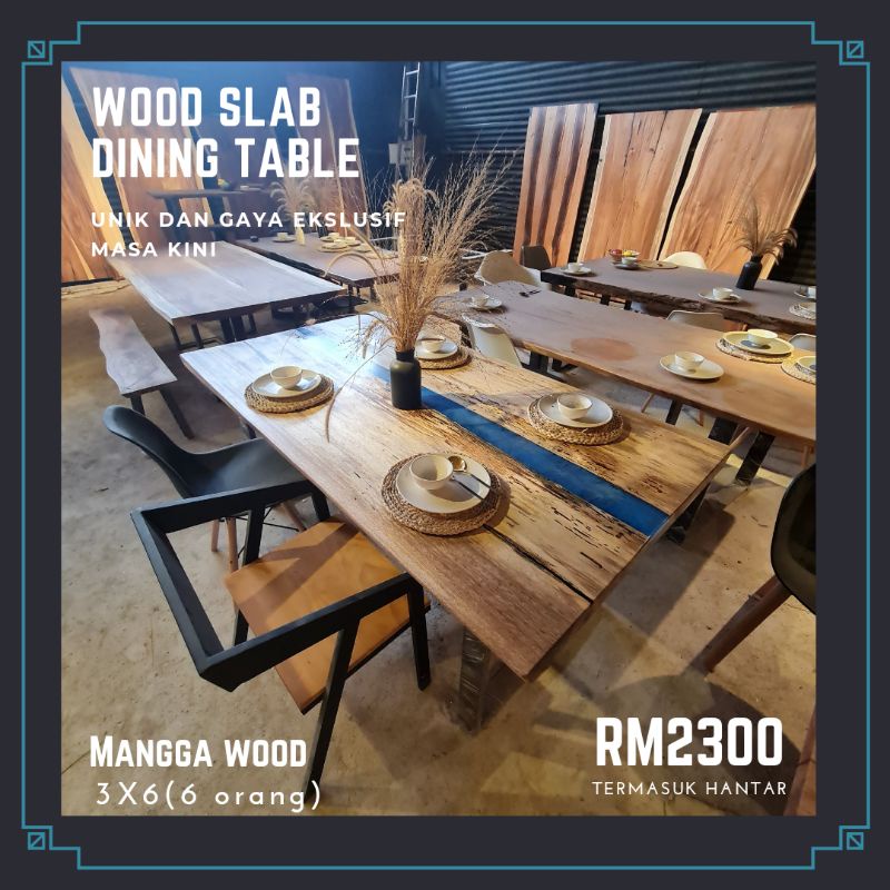 MEJA MAKAN KAYU BALAK DINING TABLE WOOD SLAB | Shopee Malaysia