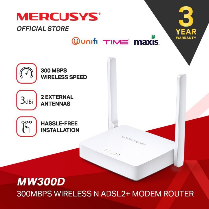 MERCUSYS TPLINK MW300D Wireless ADSL Streamyx / Unifi Lite Modem Router ...