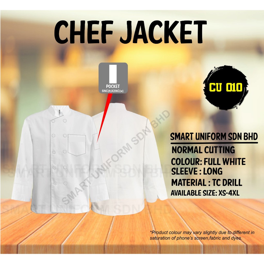 Chef Uniform CU 010-Chef Jacket White Long Sleeve (Normal Cutting ...