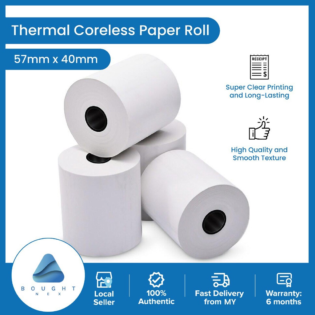 Thermal Coreless Paper Roll 57mm x 40mm Receipt Roll For Grab Order ...
