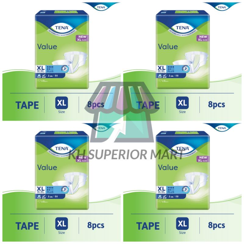 TENA VALUE ADULT TAPE DIAPER SIZE:M10 X (4 PACKS) / L8 X (4 PACKS) / XL8X 4PACKS READY STOCK ...