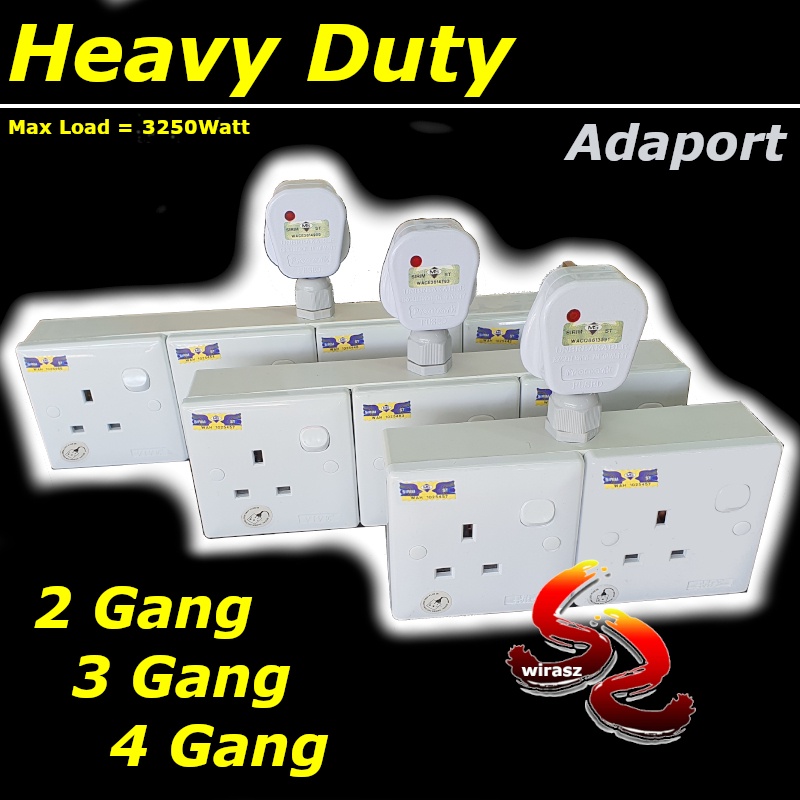 HEAVY DUTY Adaport Extension Socket Adaptor 2 Gang 3 Gang 4 Gang Socket ...