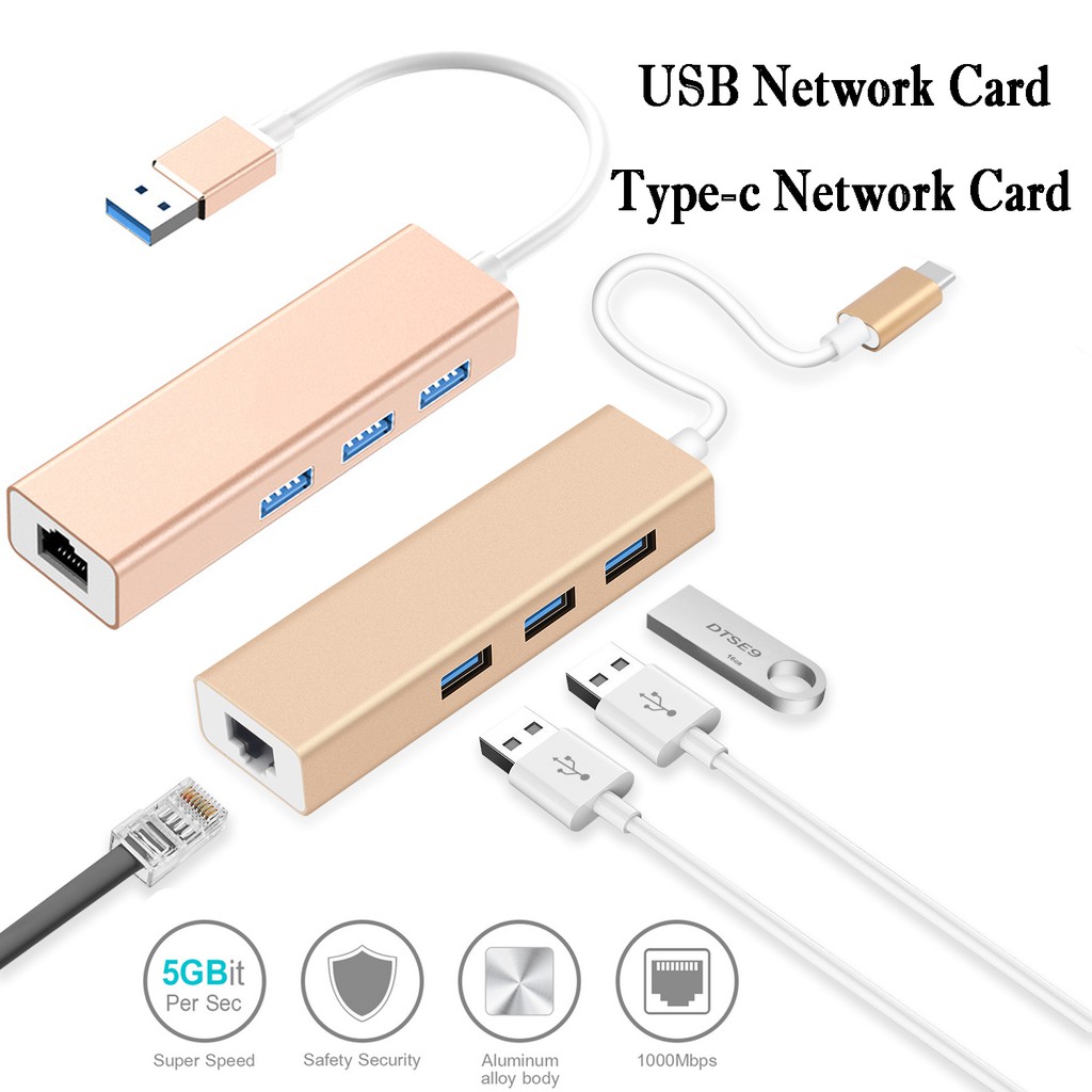 Type-c USB Ethernet Adapter 3 Ports USB 3.0 Hub USB to Rj45 100Mbps Lan ...