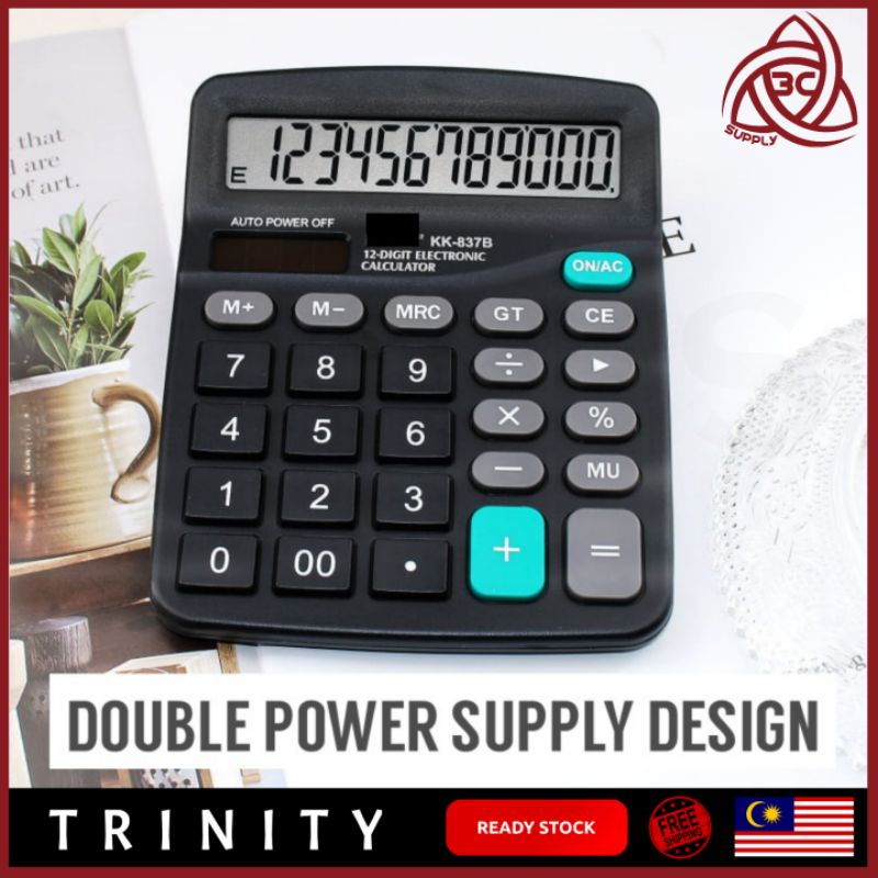 12 Digits Large Display Dual Power Big Key Desktop Calculator Solar and ...