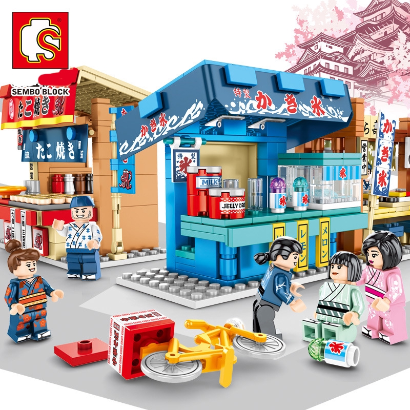 SEMBO 601065-601068 Building Block street view shop takoyaki sushi shaved ice ramen assorted ...
