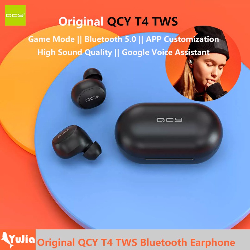Original QCY T4 TWS Bluetooth Earphone Dual Mic Noise Cancelling Headphone Gaming Earbuds ...