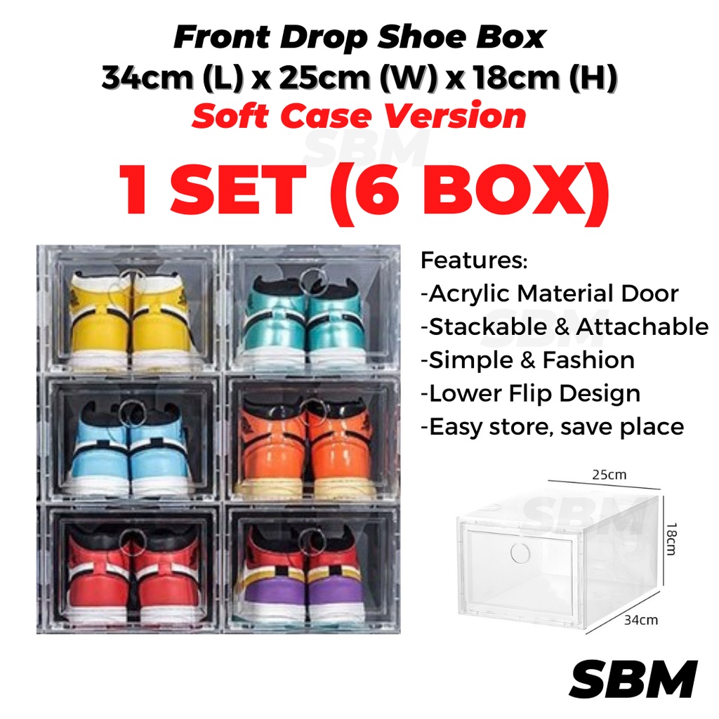 6 PCS SET PREMIUM Clear Front Soft Case Shoe Box Stackable Full ...