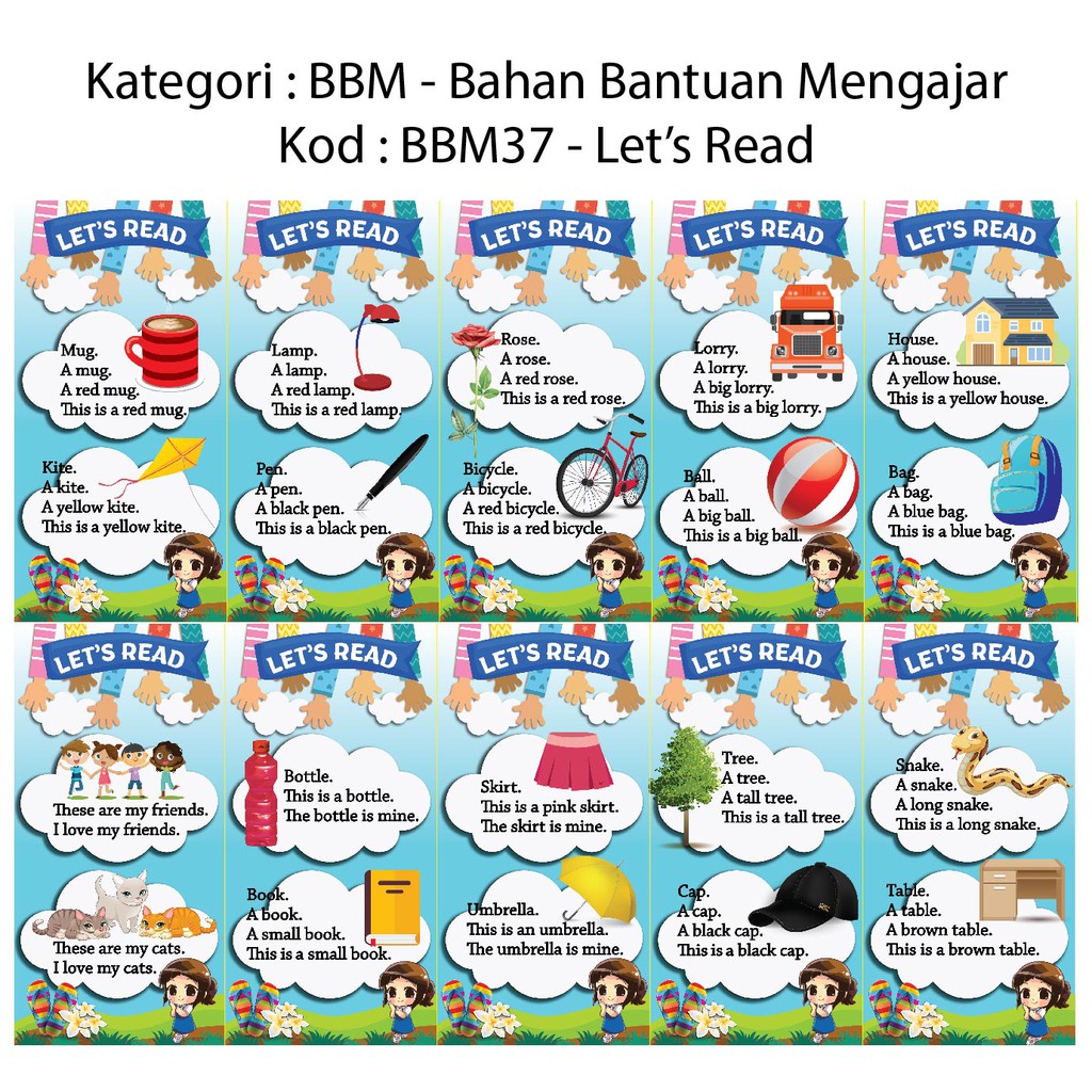 🏃1 DAYSHIP🏃 10pcs Poster Carta Let's Read English Bahasa Inggeris ...