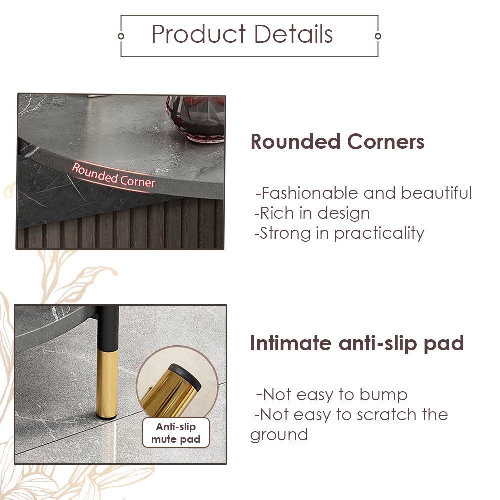 Encora Wooden Sofa Side Table Double Layers Countertop Marble Grain ...