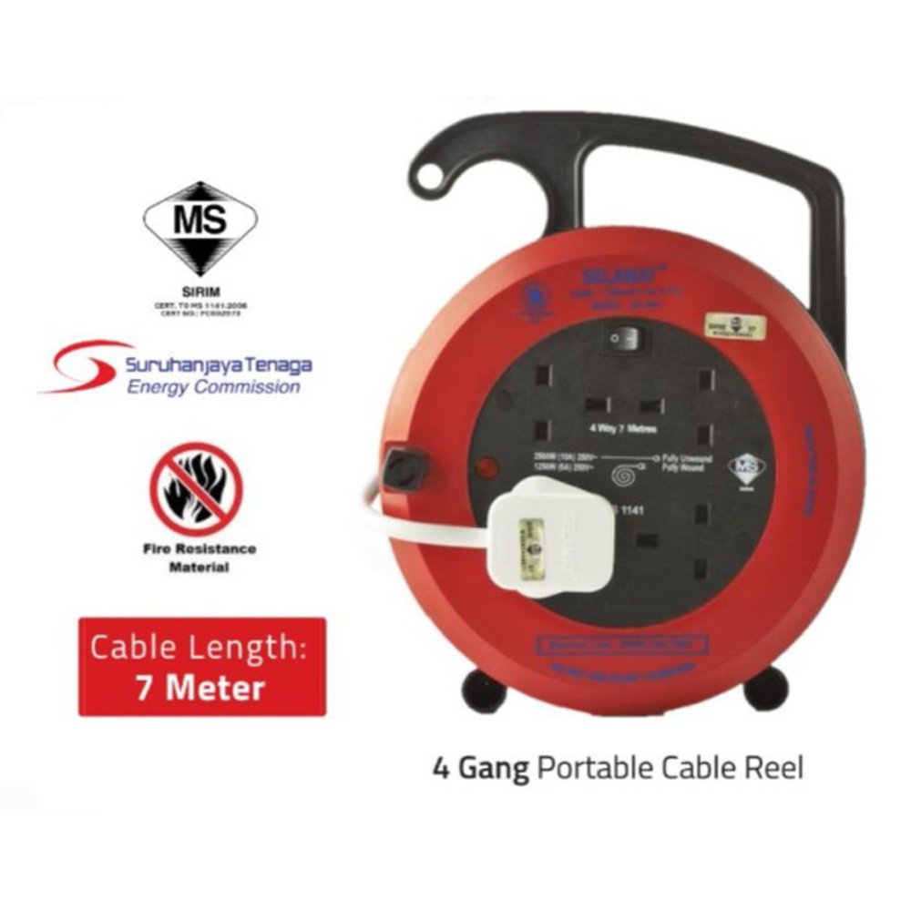 SELAMAT 2K-244 (7 Meter ) 4 Gang Cable Reel Extension Plug Socket Wire ...