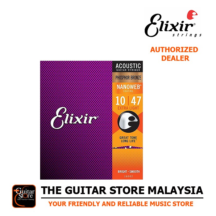 Elixir Nanoweb Phosphor Bronze Coated Acoustic Guitar Strings Extra ...