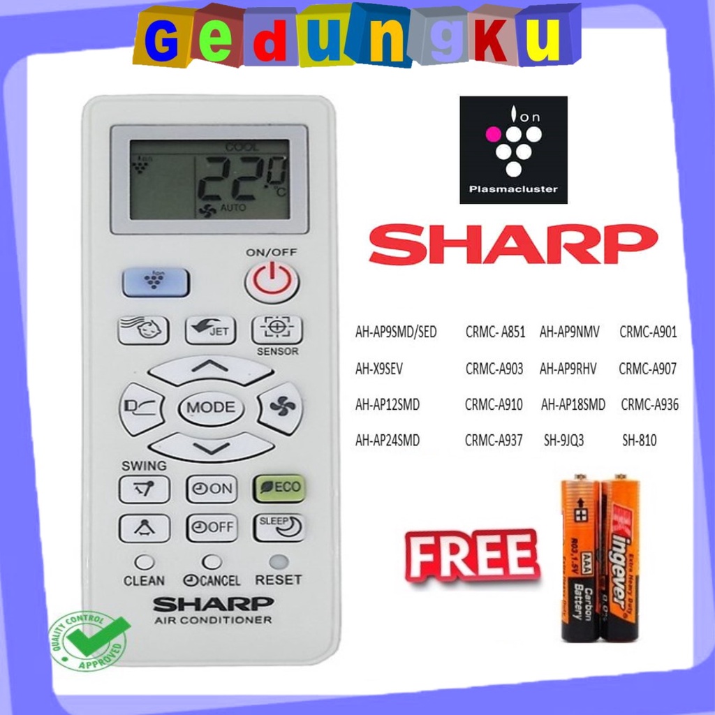 ALAT KAWALAN JAUH AIRCOND SHARP PLASMACLUSTER | REMOTE CONTROL SHARP ...