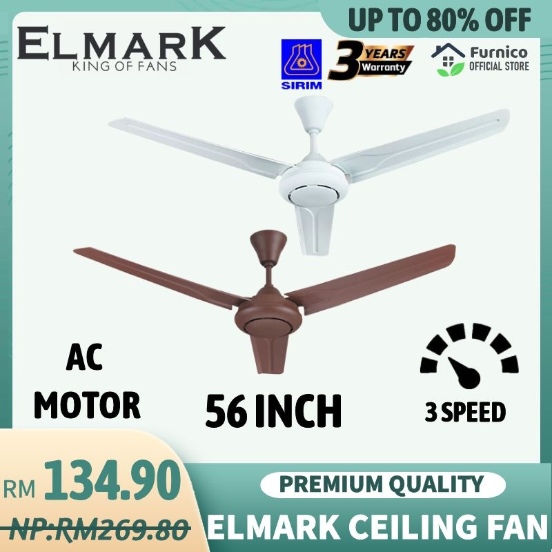 56" ELMARK 3 BLADE CEILING FAN WITH REMOTE CONTROL KIPAS SILING CEILING ...
