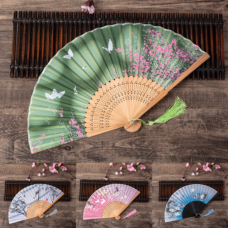 Chinese Style Silk Folding Fan Retro Bamboo Hand Fan Dance Wedding ...