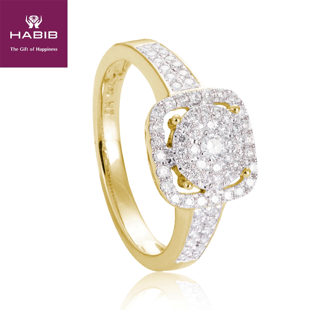 HABIB Halo Round Diamond Ring in 750/18K Yellow Gold 23973 | Shopee ...