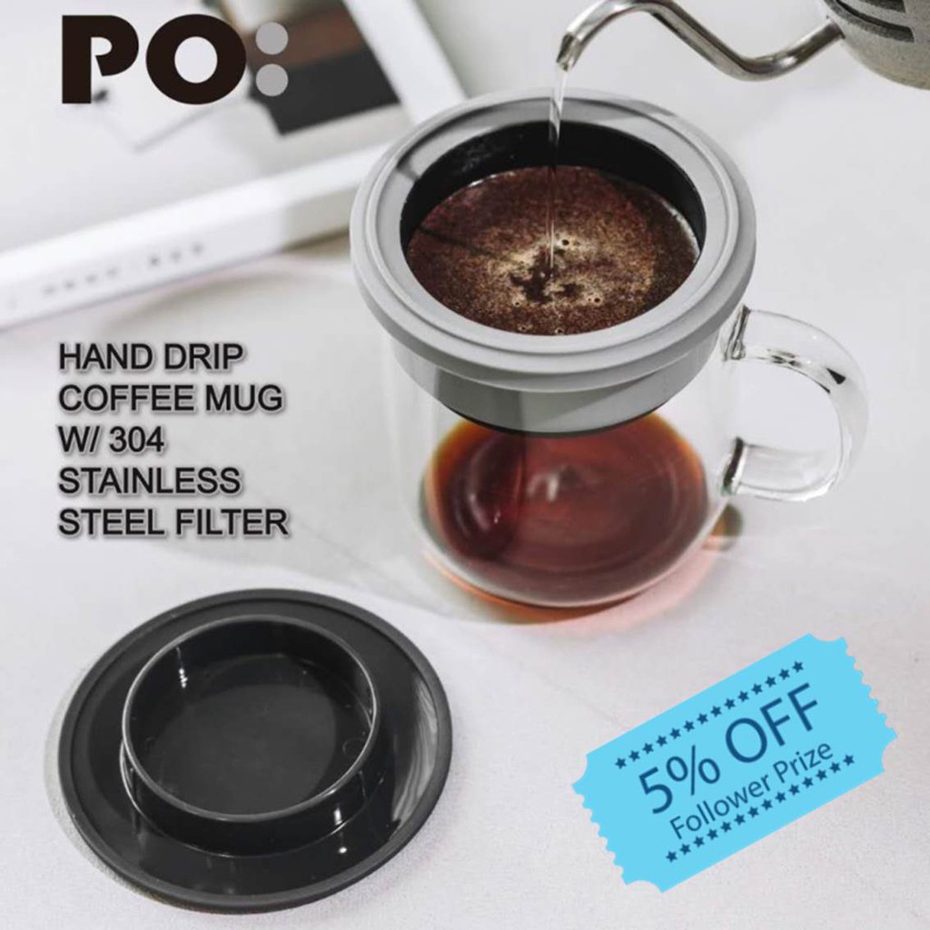 PO: Hand Drip Coffee Mug Stainless Steel with Filter Pour Over Coffee ...