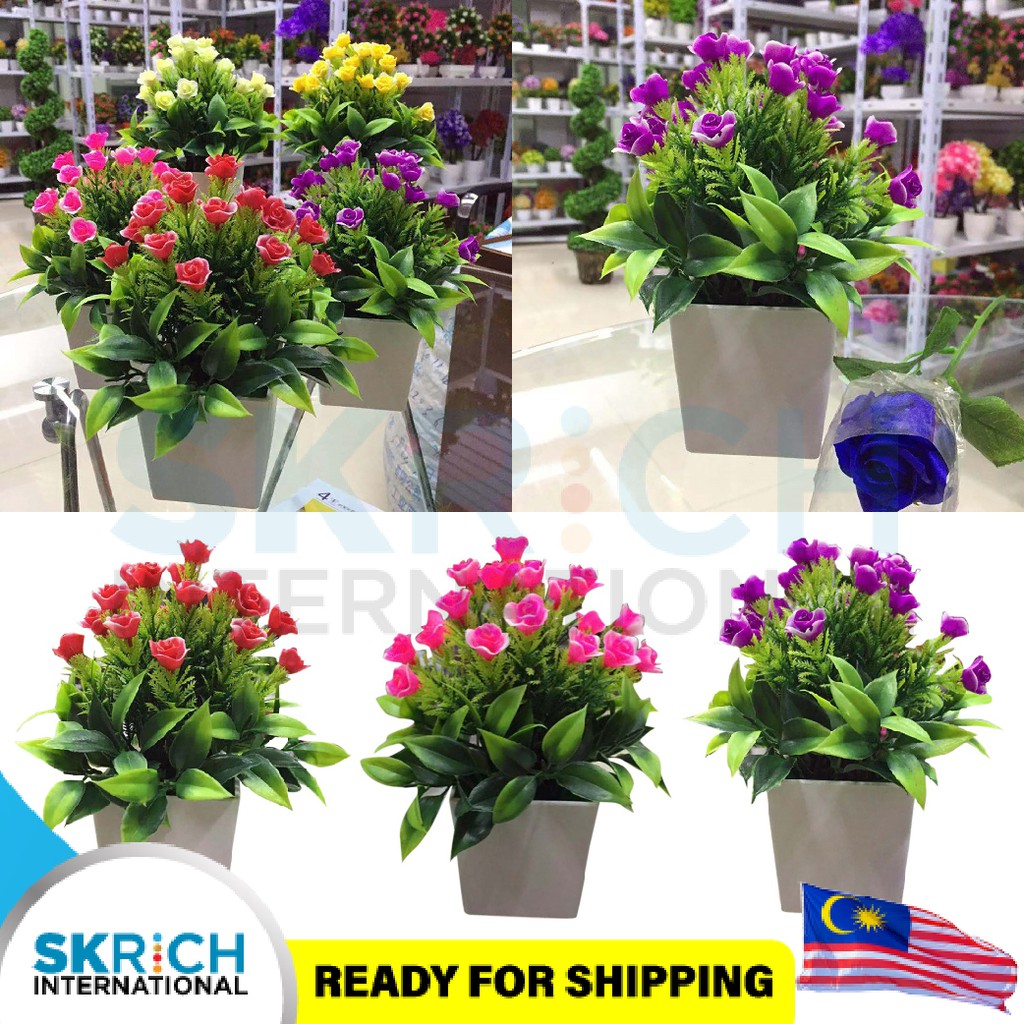 Artificial Flower Bunga Hiasan Meja Mekar Mini Bunga Palsu With Pot ...