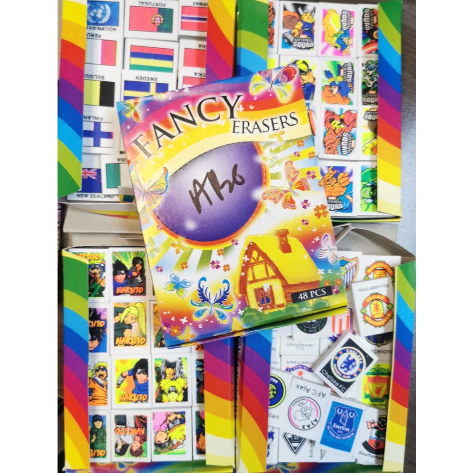 [STAT] 48 Pcs Fancy Eraser Pemadam Fancy 花式橡皮擦 Football Flag Naruto ...