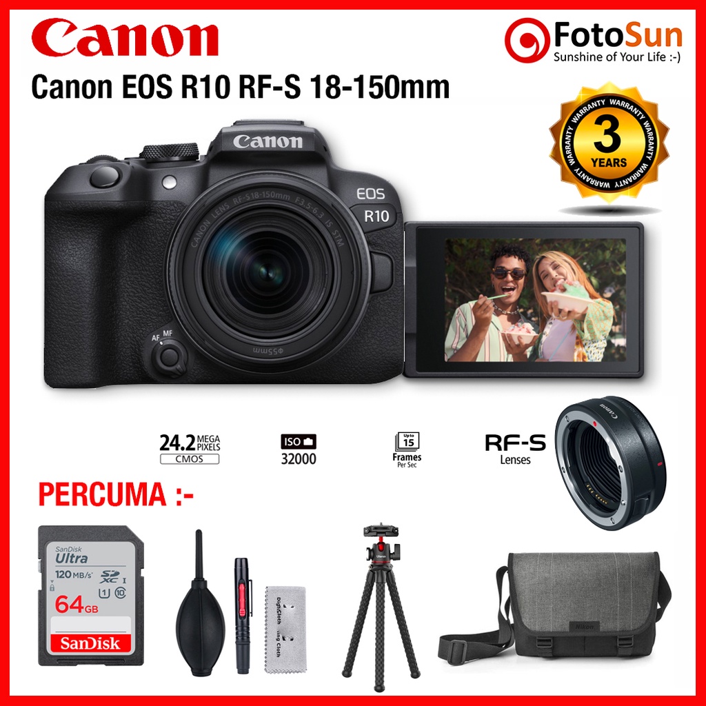 CANON EOS R10 RF-S 18-45mm / RF-S 18-150mm Combo set 3 YEAR Warranty | Shopee Malaysia