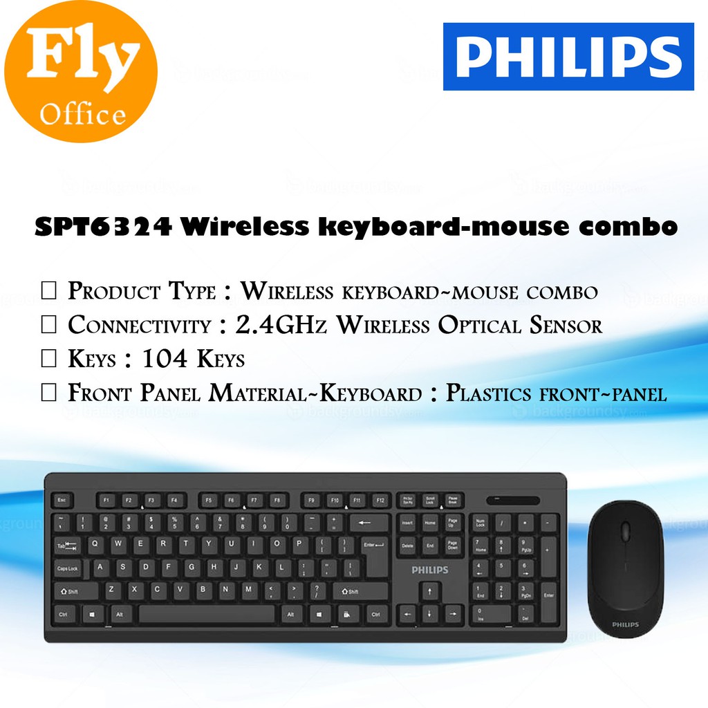 Philips C324 SPT6324 Wireless USB Keyboard Mouse combo 3 buttons 2.4GHz ...