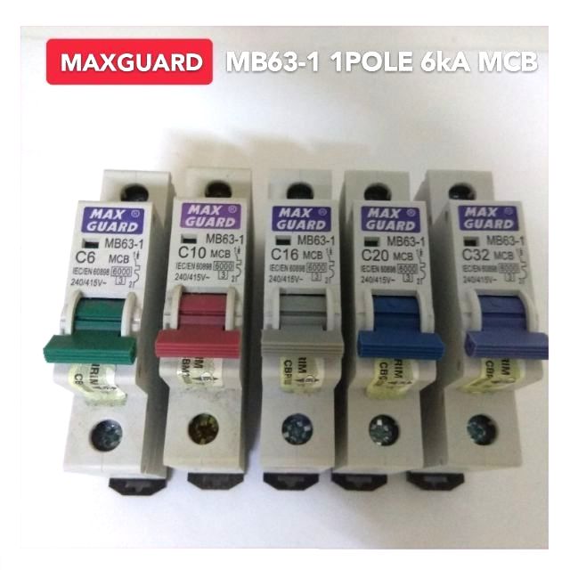 MCB Maxguard MB63 -1 6A,10A,16A,20A,32A 1Pole 6KA MCB SIRIM Approve | Shopee Malaysia