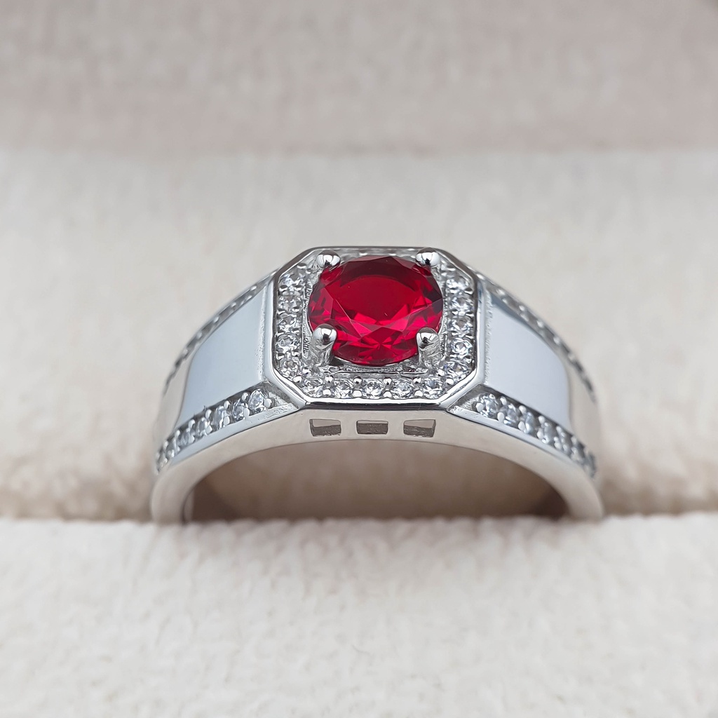 Belgium Red 925 Genuine Sterling Silver Engagement Men Ring ( cincin ...