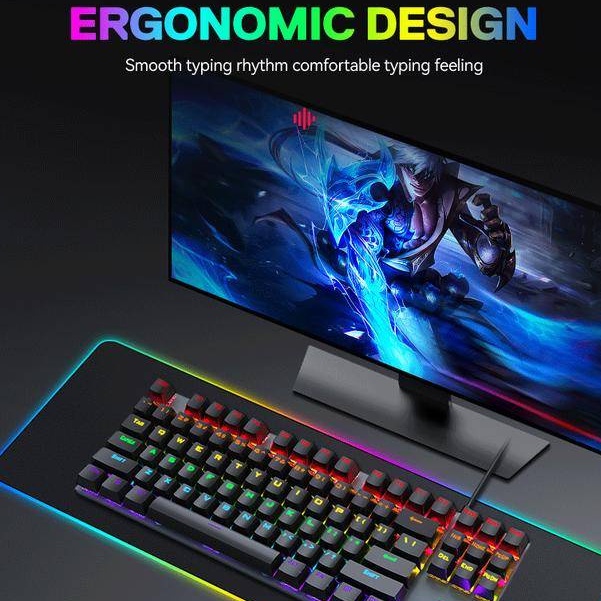 T-WOLF T71 / T18 Mechanical Keyboard 87 Keys RGB Backlight USB Wired ...