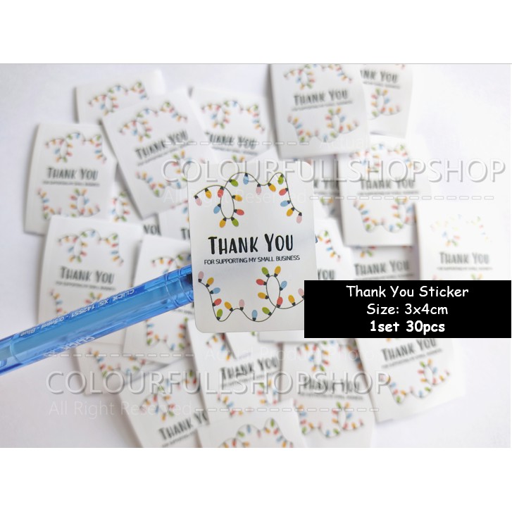 30pcs Colourful Thank You Packaging Seal Sticker / Pelekat Terima Kasih ...
