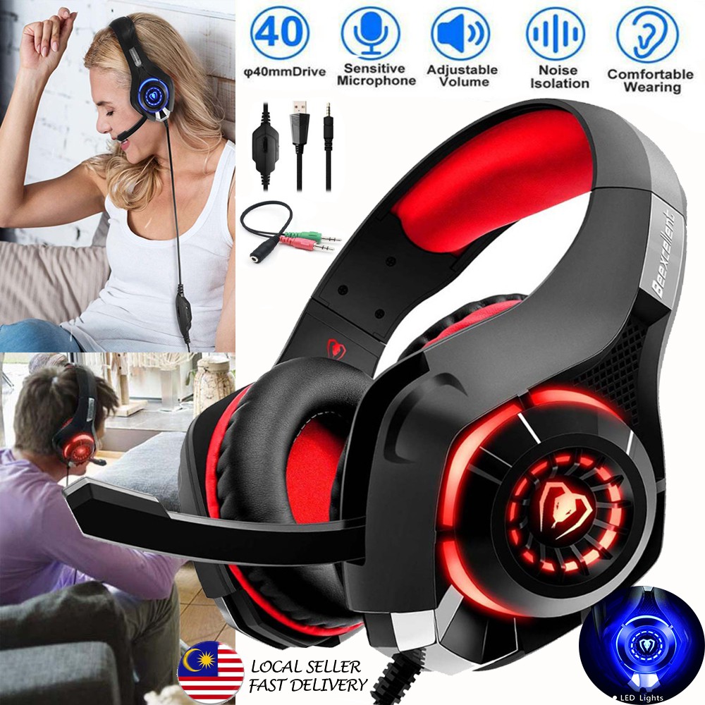 Pro Gaming Headset Bass Stereo Over-ear 3.5mm LED Earphone Gamer ...