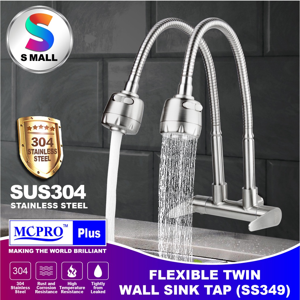 SUS304 WALL PILLAR TWIN UNIVERSAL ROTATE SINK TAP SS1302 / SS1320 / BIG ...