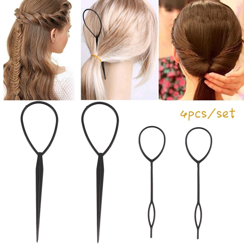 4pcs/set Black Topsy Tail Hair Braid Ponytail Maker Styling Tools ...