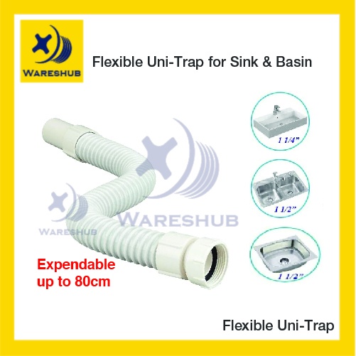 Flexible Uni-Trap For Sink And Basin 1 1/4" - 1 1/2" PVC Flexible Uni ...