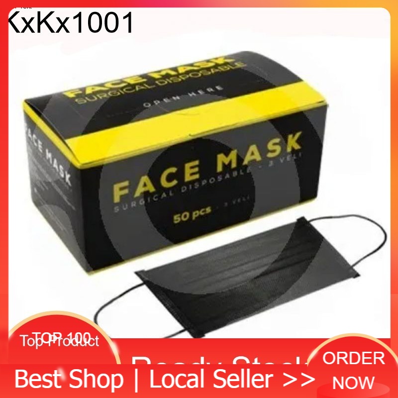 Black Colour Face Mask 3ply 50pcs Mask Hitam(With Box) | Shopee Malaysia