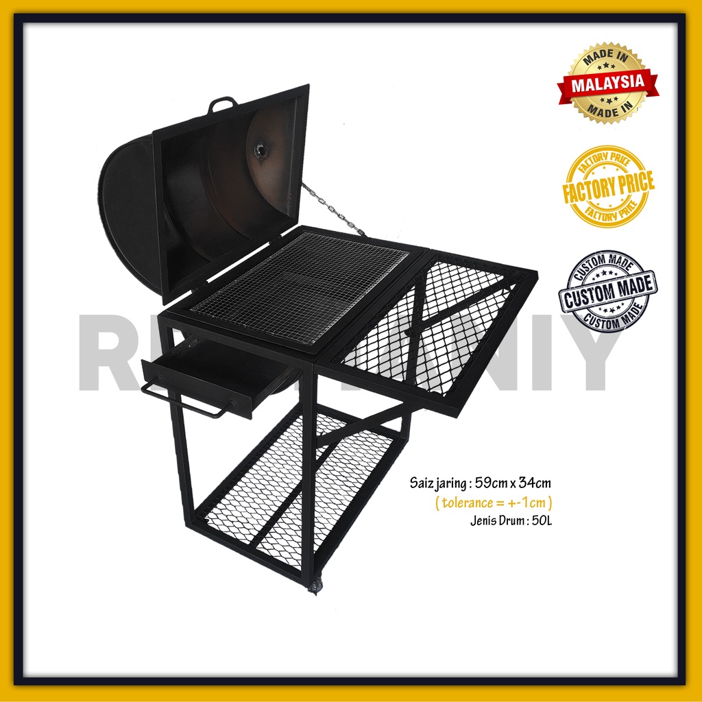 BBQ Grill Outdoor Tong Drum BBQ Set Full Set Size 50L Drum With Cover ...