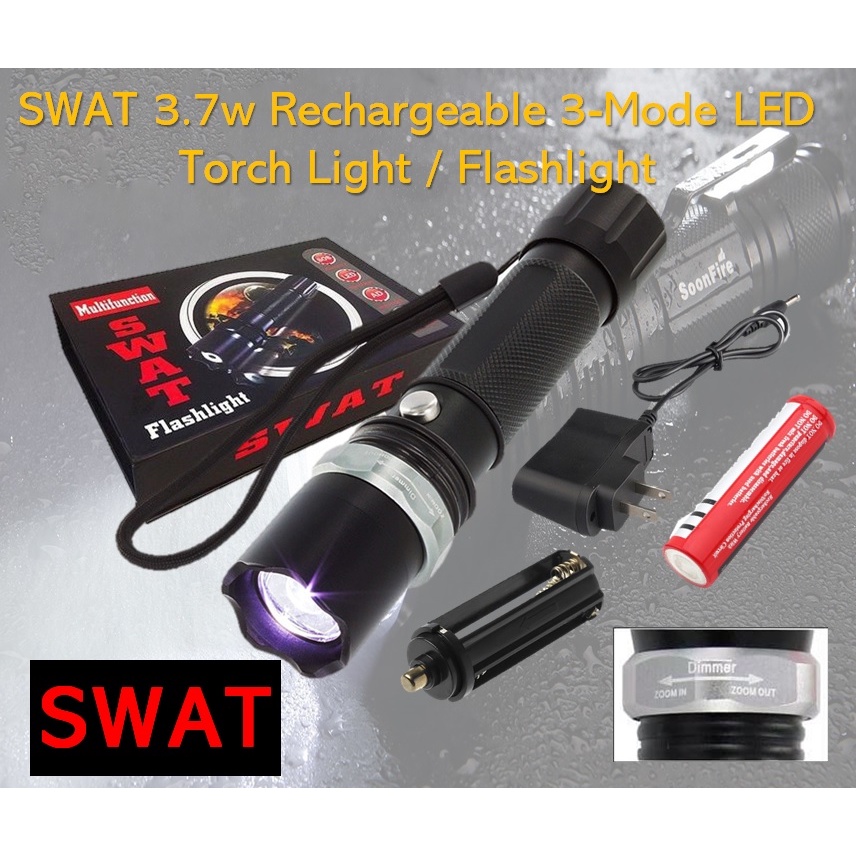SWAT 3.7w Rechargeable Multi-Function LED Flashlight / Torch Light ...