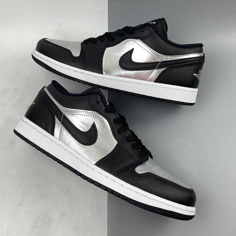 HITAM Nike Air Jordan 1 Low Black Metallic Silver Black Metallic Silver ...