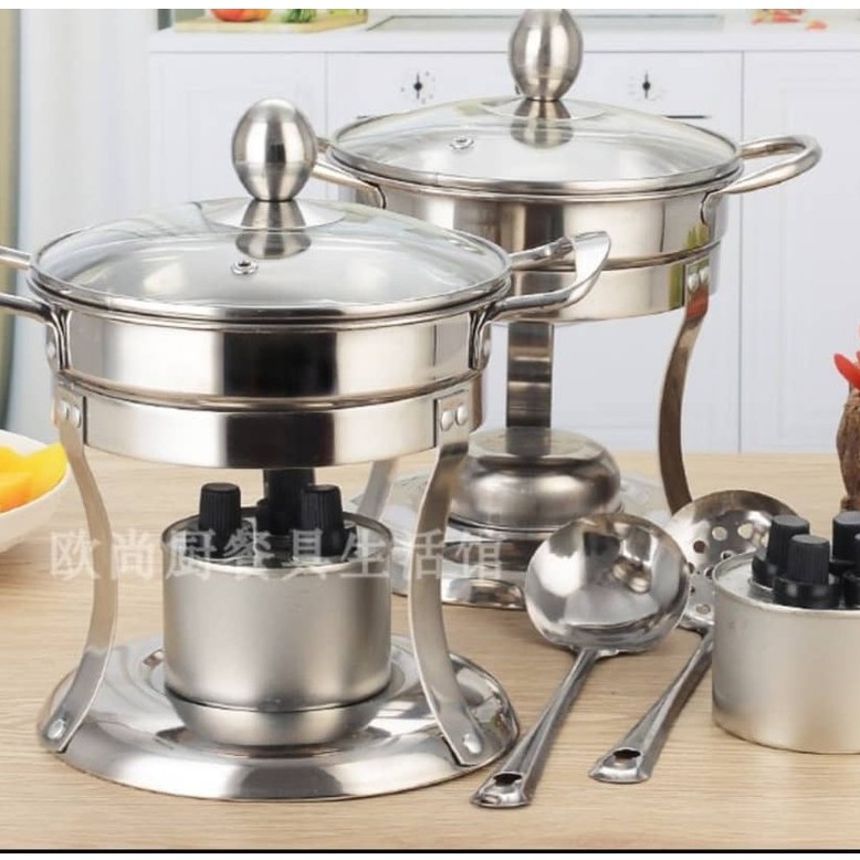 Stainless Steel Mini Steamboat Pot Food Warmer & Chasing Dish Set ...