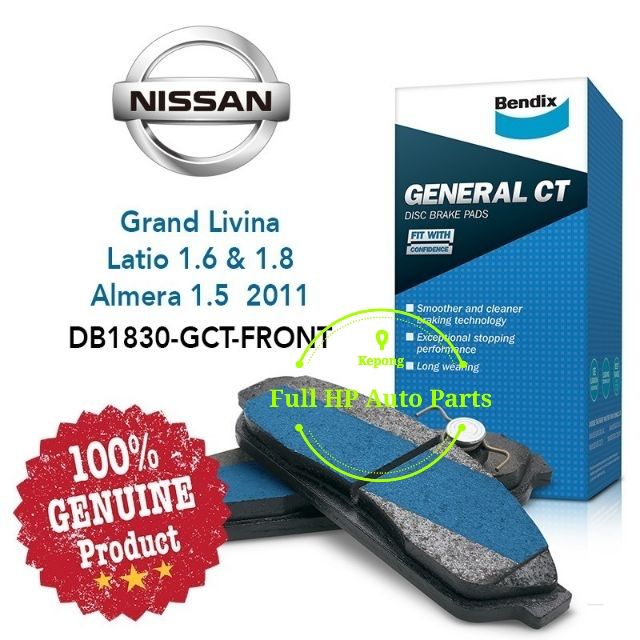 Original Bendix DB1830GCT Front Brake Pad - Grand Livina/ Latio 1.6/1.8/ Almera 1.5 | Shopee ...