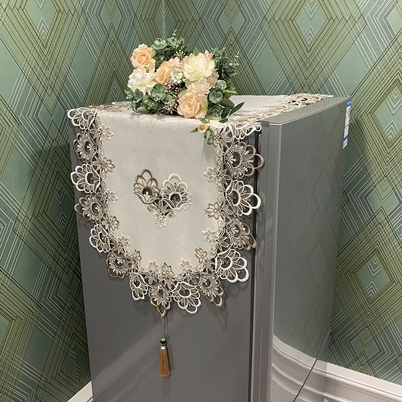 Refrigerator Cover Cloth Embroidered Mesh Double Door Anti-Dust Light ...