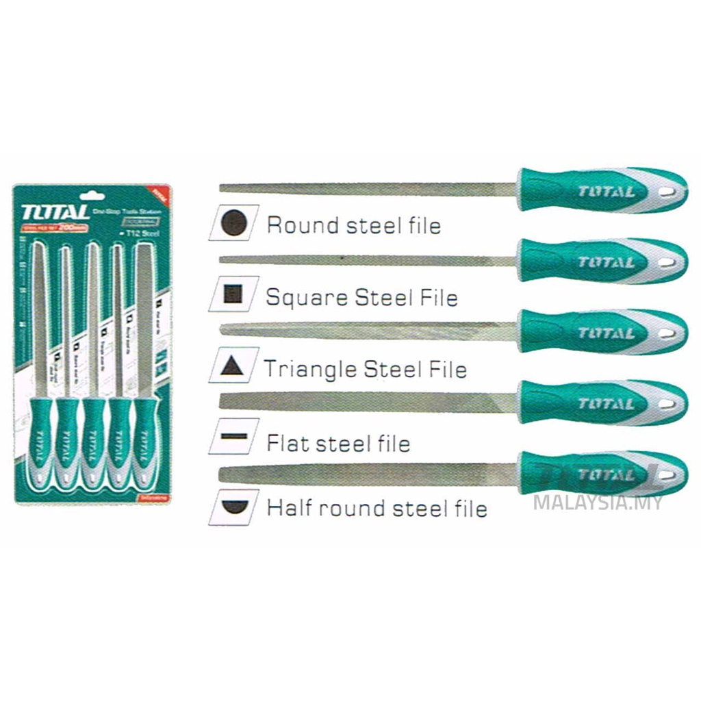 TOTAL 5 Pcs INDUSTRIAL GRADE Steel File Set 200mm (8") 钢锉套装 - THT918516 ...