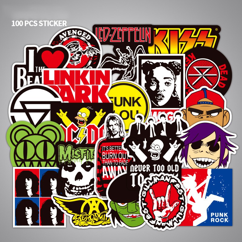 100 PCS Rock and Roll Graffiti Stickers for DIY Car Guitar Bass Laptop ...