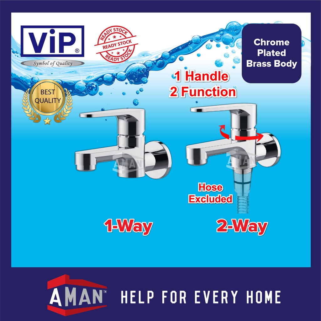 ViP 1-Way & 2-Way Heavy Duty Premium Chrome Plated Brass Body Wall Tap ...