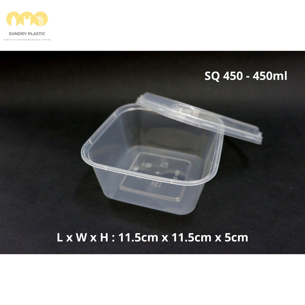 SQ450 [MICROWAVABLE] Square Plastic Food Container With Lid ...