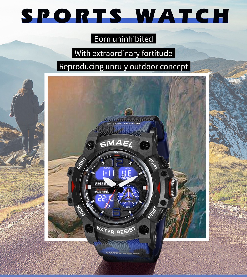 SMAEL New Digital Analog Sports Watches For Men Luxury Camo PU Strap ...