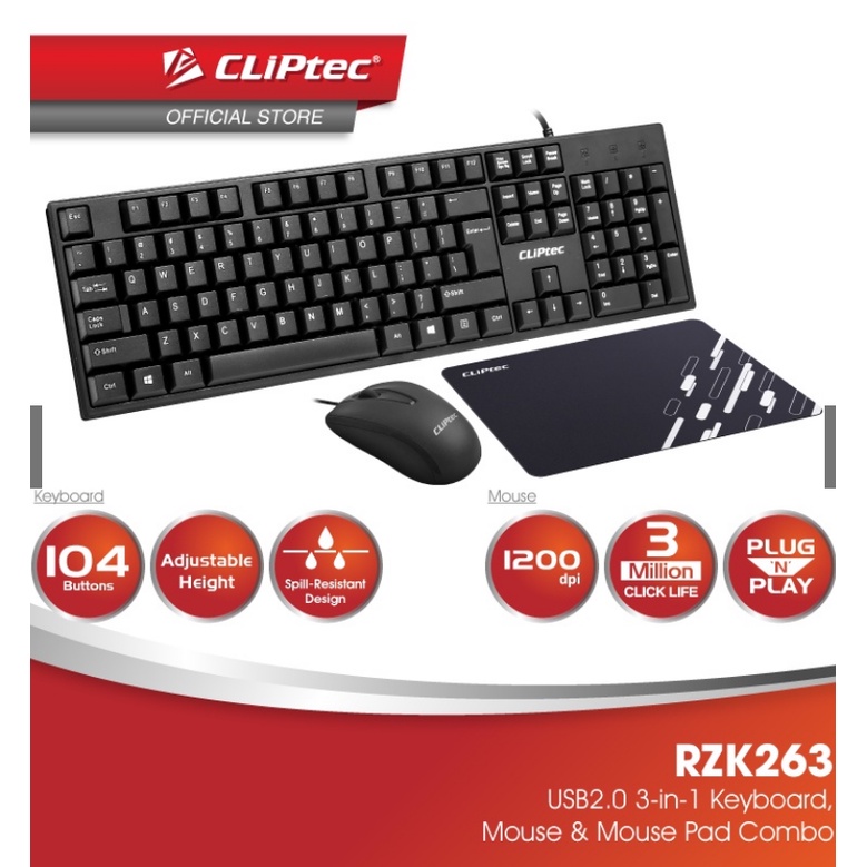 CLiPtec OFIZ-COMBO3 USB 3-in-1 Keyboard, Mouse and Mouse Pad Combo Set ...