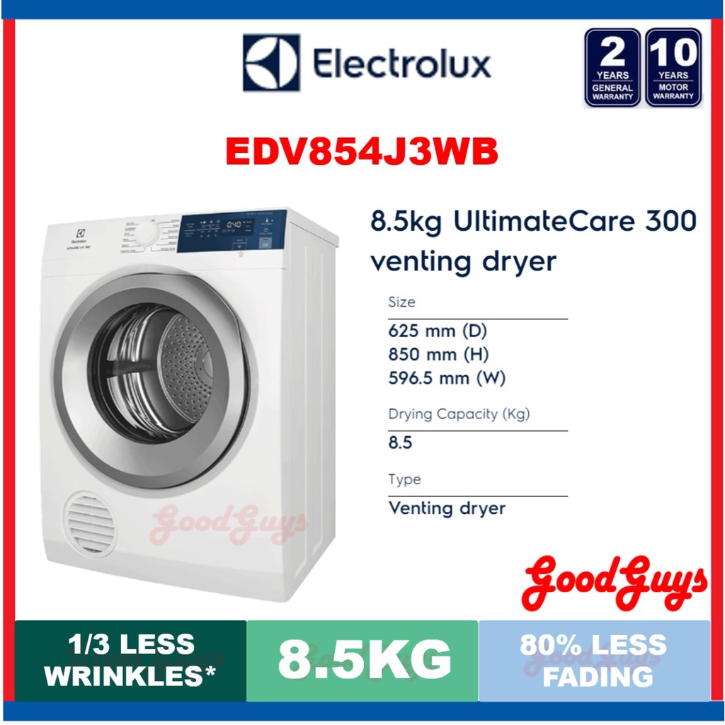 Electrolux EDV854J3WB 8.5kg UltimateCare 300 venting dryer | Shopee ...