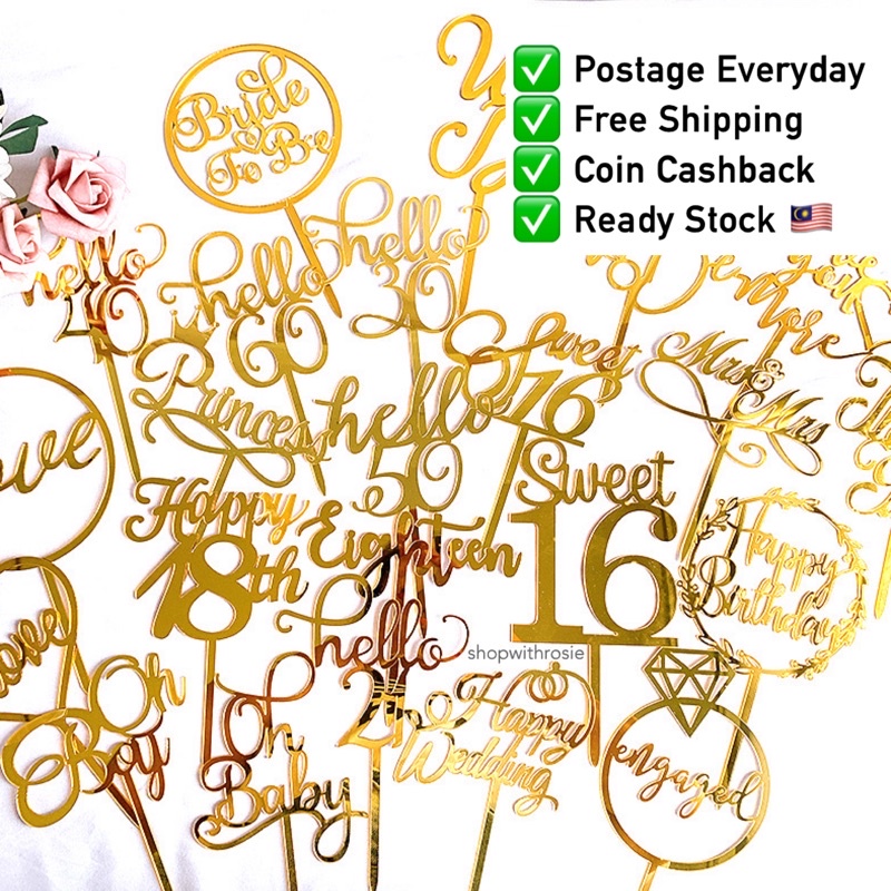 Cake Topper FREE HARD BOX Acrylic Decoration Kek Deko Happy Birthday ...