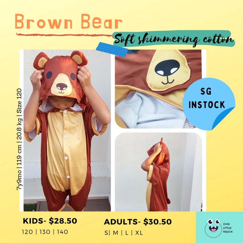 Brown Bear Safari Jungle Animals Onesies Costumes Pyjamas PJs for party ...