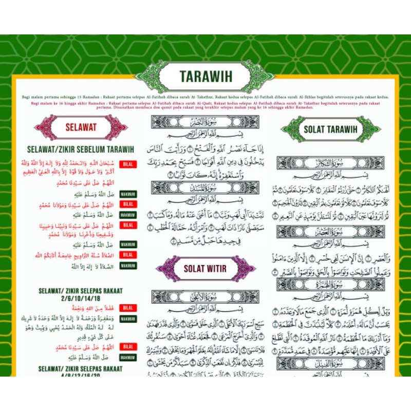 Banting Bunting Tarawih, Selawat Tarawih, surah sajadah , wirid selepas ...