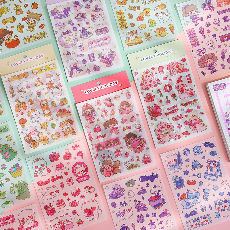 4 Sheets Lovely Holiday Series Cartoon Stickers Student Diary Deco DIY ...